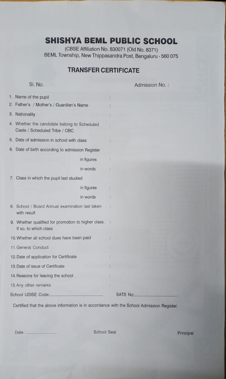 School Information and Fee Structure - Shishya BEML Public School Bangalore